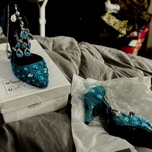 ouku | Shoes | Womans Luxurious Light Blue Crystal Wedding Heels With ...